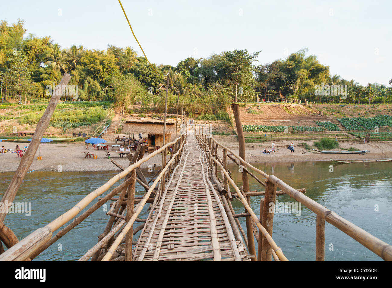 Bamboo Bridge over the River Nam Khan in Luang Prabang, Laos Stock ...