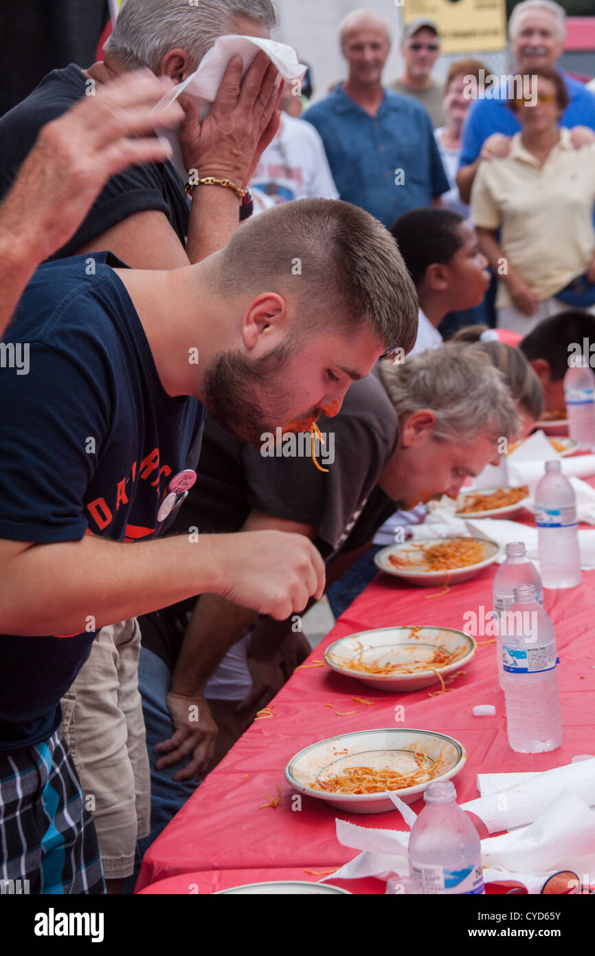Spaghetti Eating Contest Stock Photo - Alamy