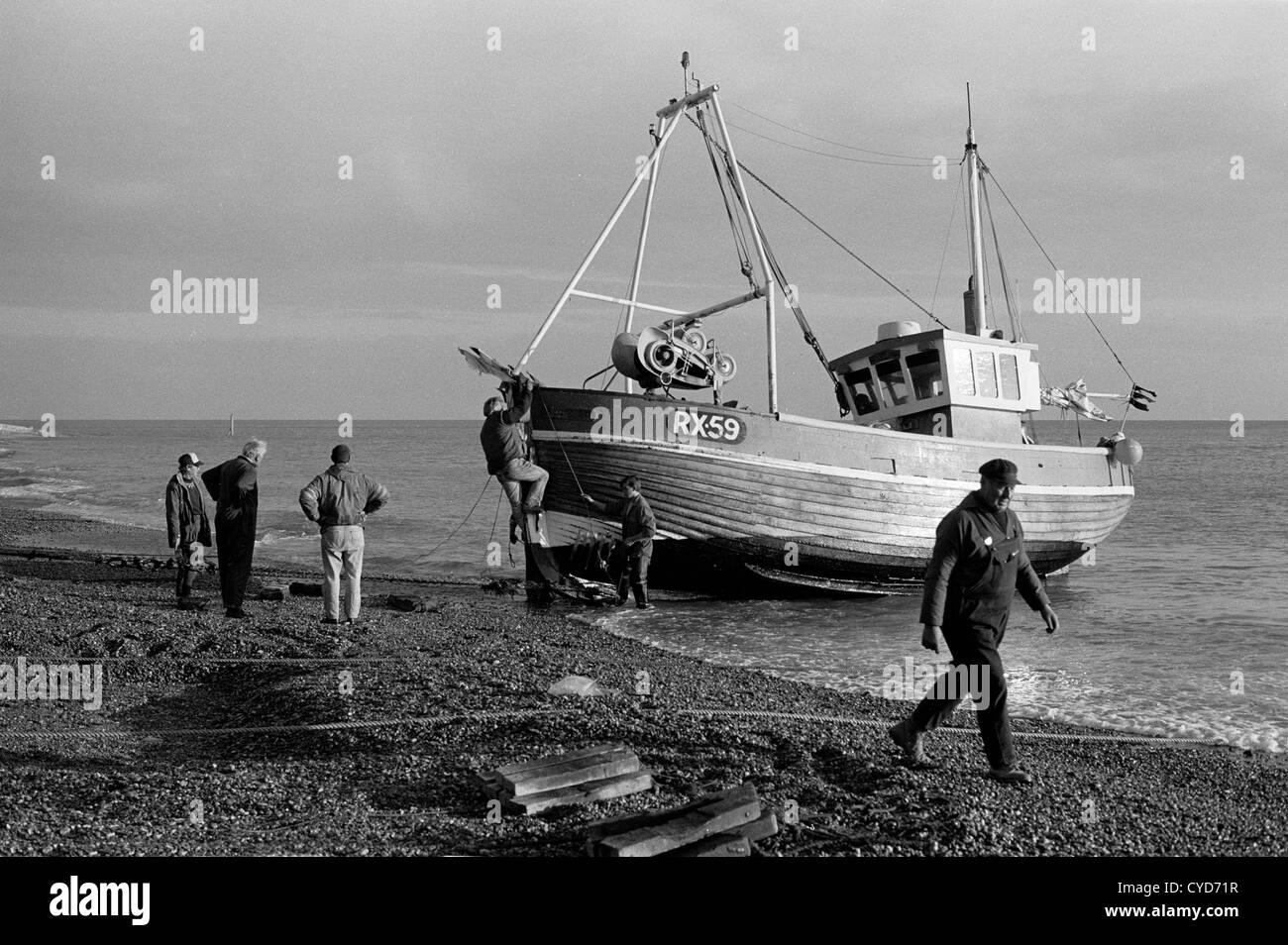 Hastings fishing fleet on the beach, shown here in 1989 Stock Photo - Alamy