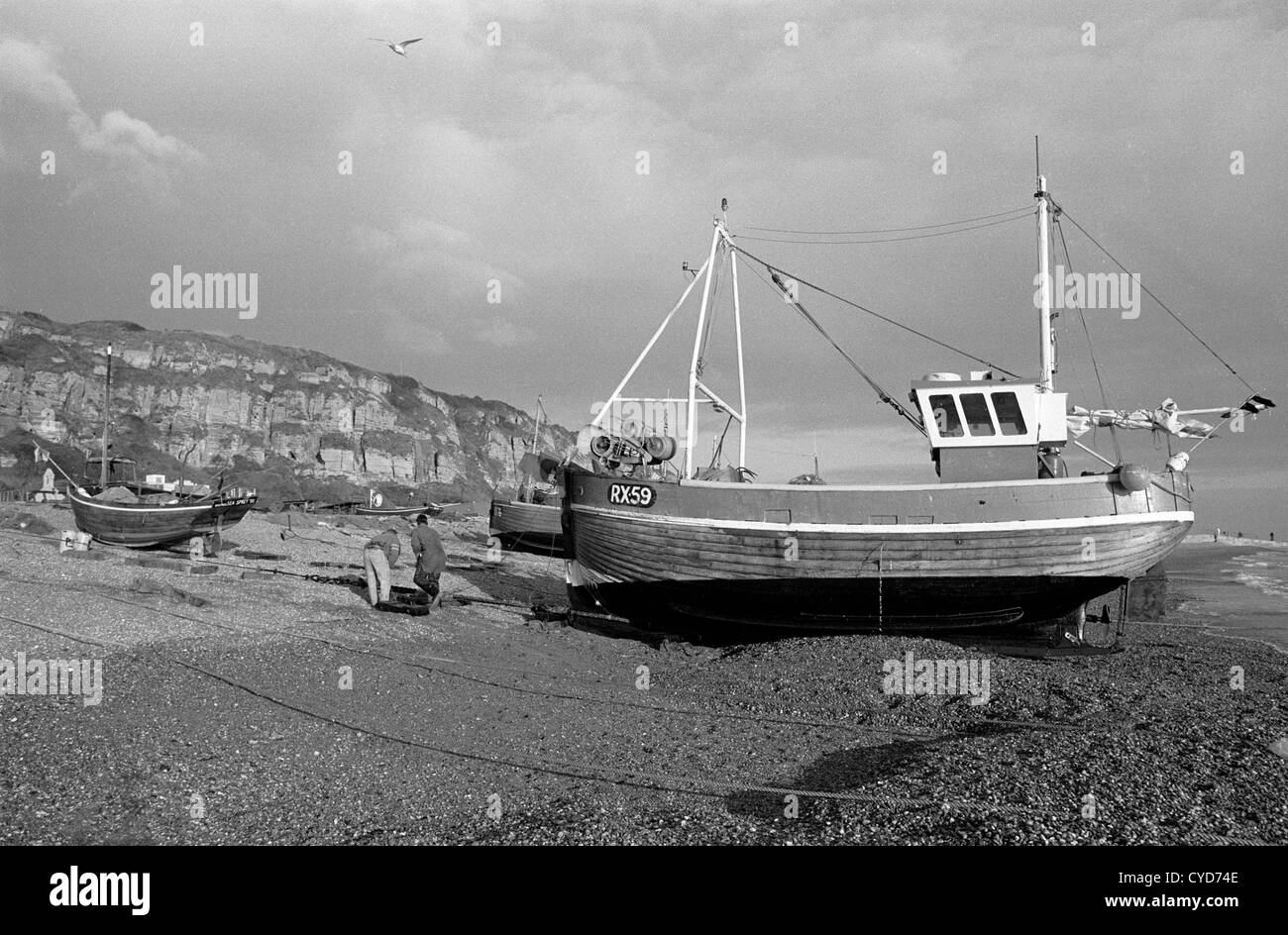Hastings fishing fleet on the beach, shown here in 1989 Stock Photo - Alamy