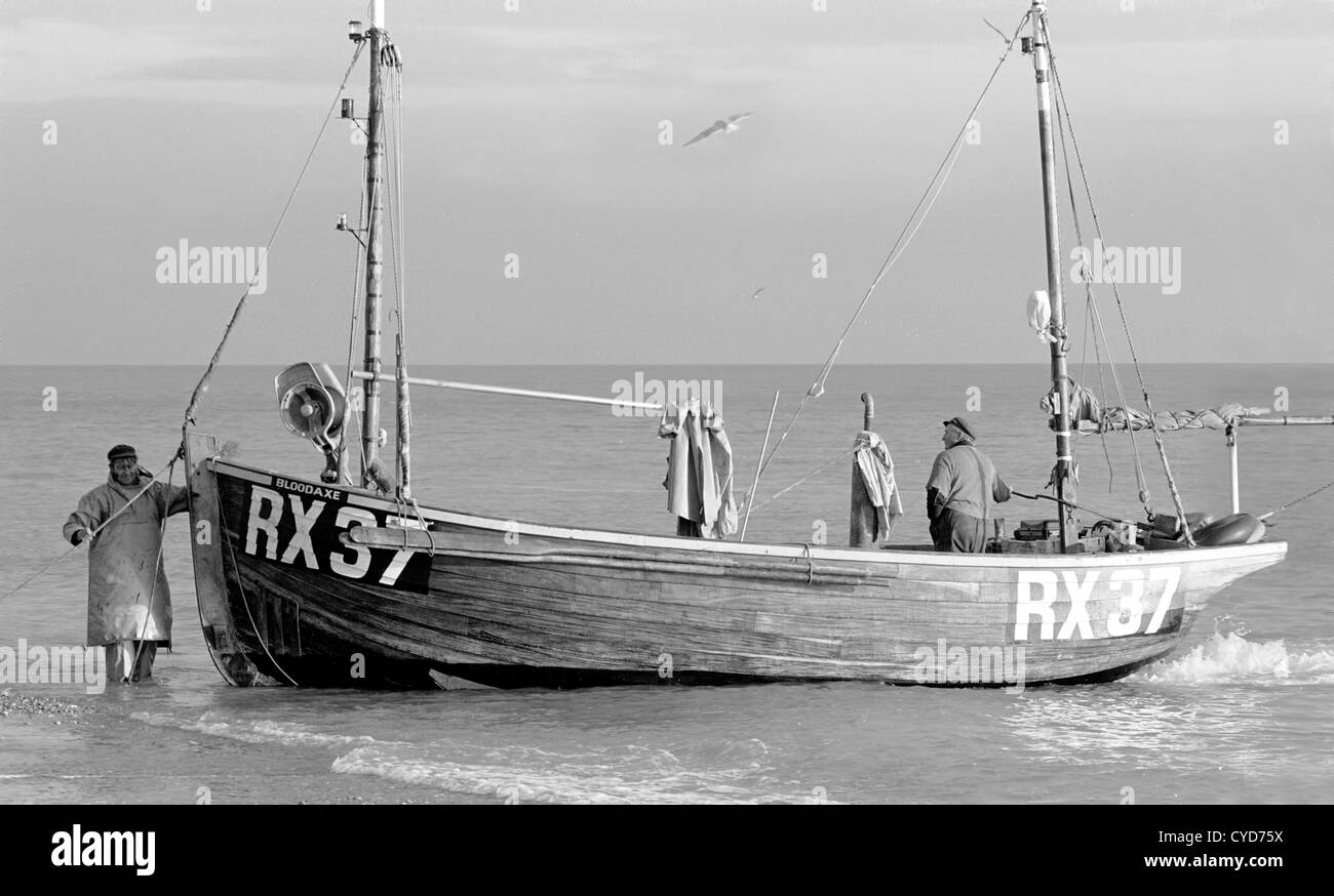 Hastings fishing fleet on the beach, shown here in 1989 Stock Photo - Alamy