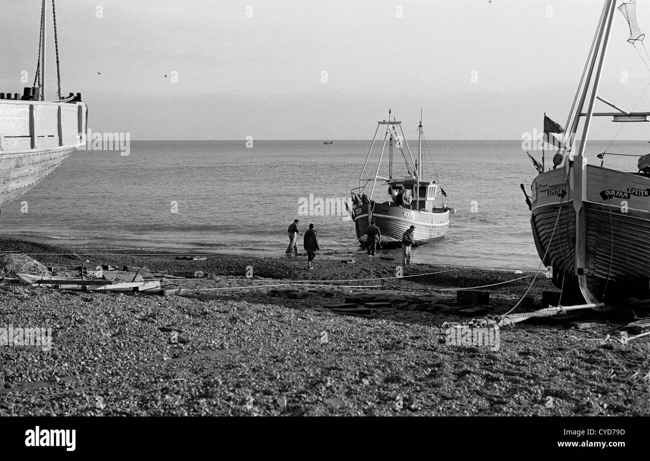 Hastings fishing fleet on the beach, shown here in 1989 Stock Photo - Alamy