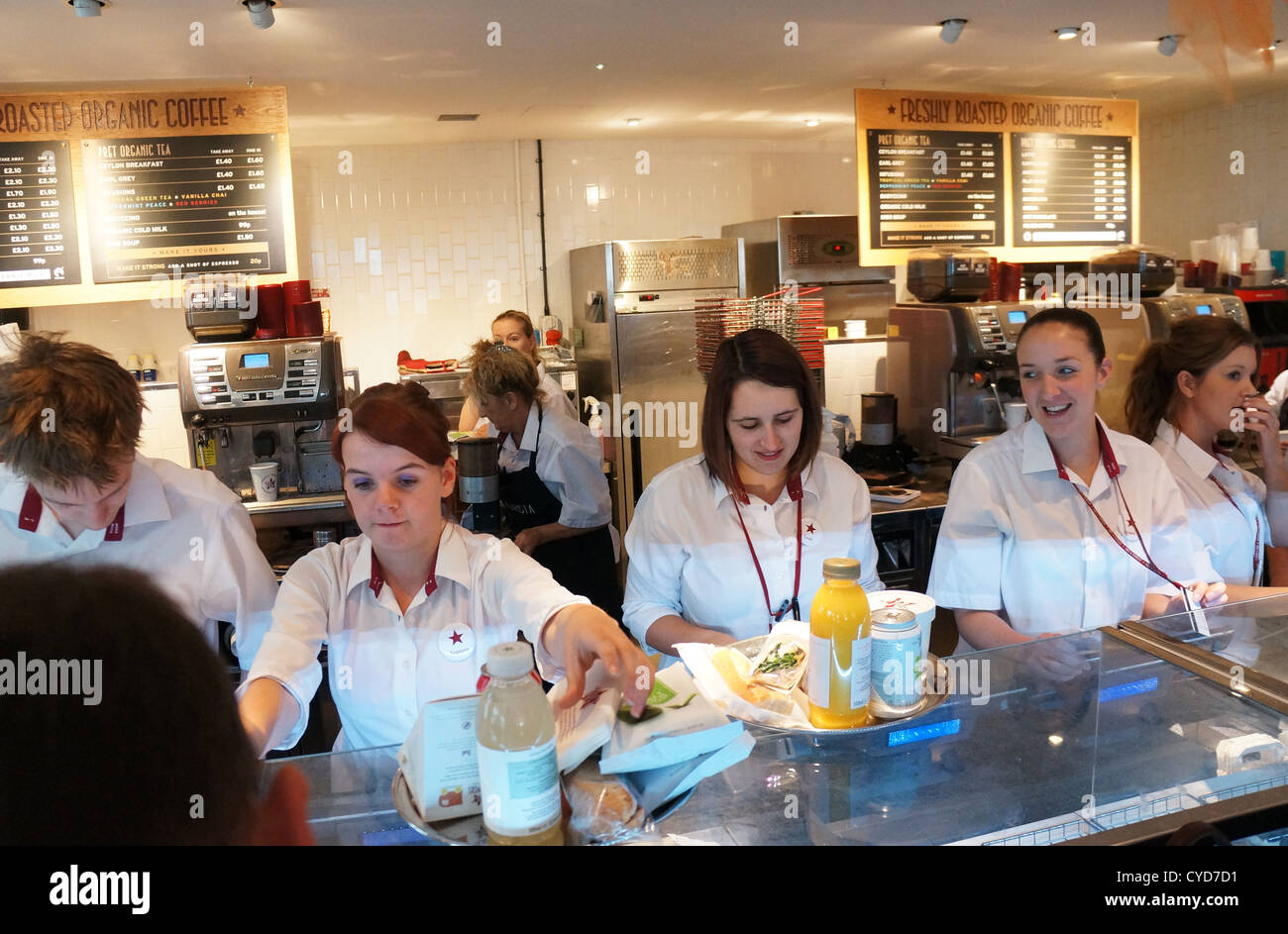 staff serving at pret a manger sandwich shop in uk Stock Photo - Alamy