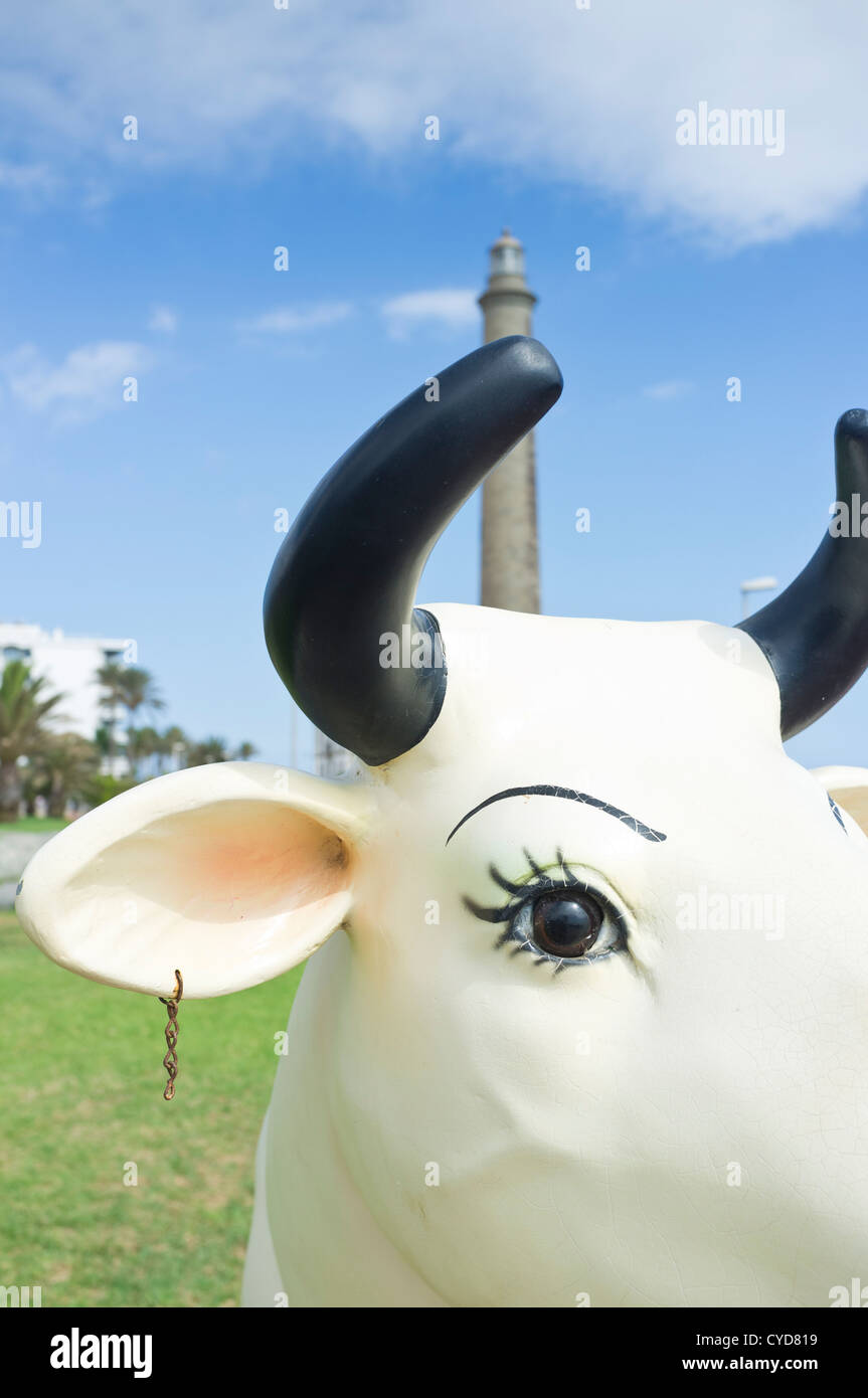 Cow statues painted in various guises on the promenade at Maspalomas ...