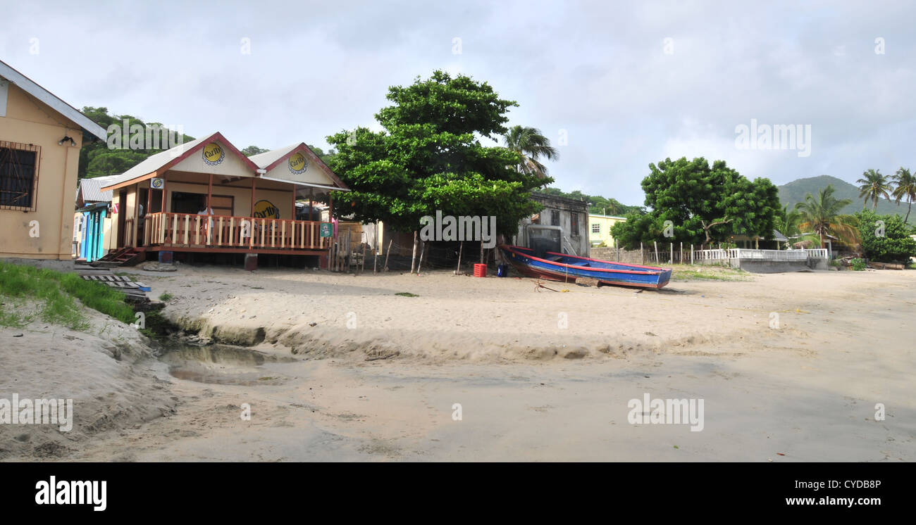 Morning view beach top buildings, stream channel incision, red blue ...