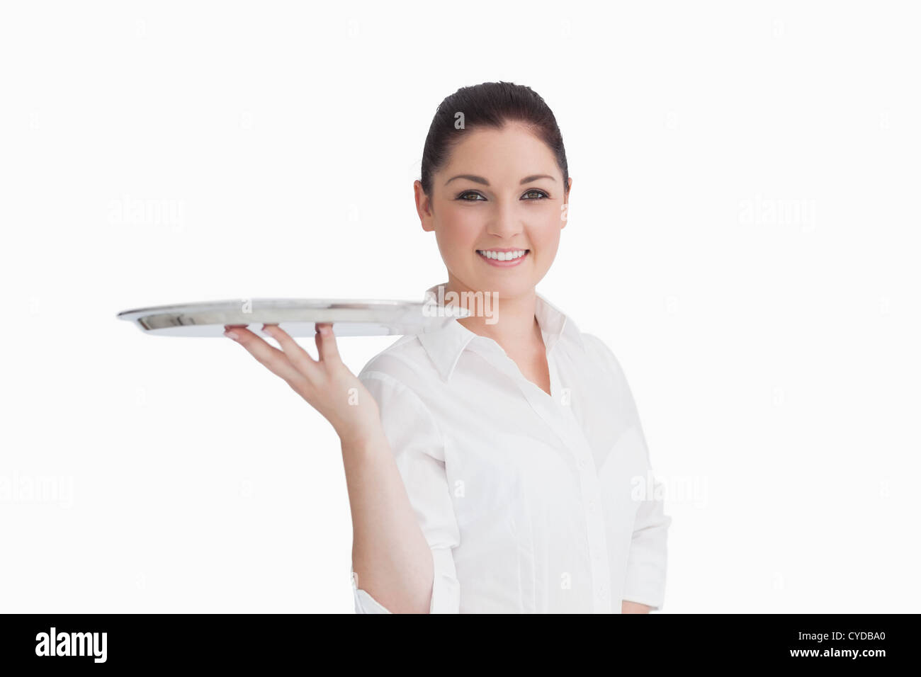 Woman balancing tray hi-res stock photography and images - Alamy