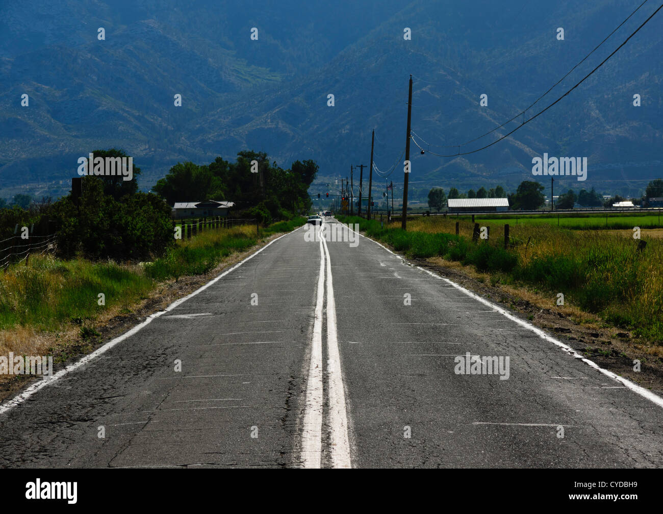 Long straight road into the distance - Carson Valley, California Stock ...