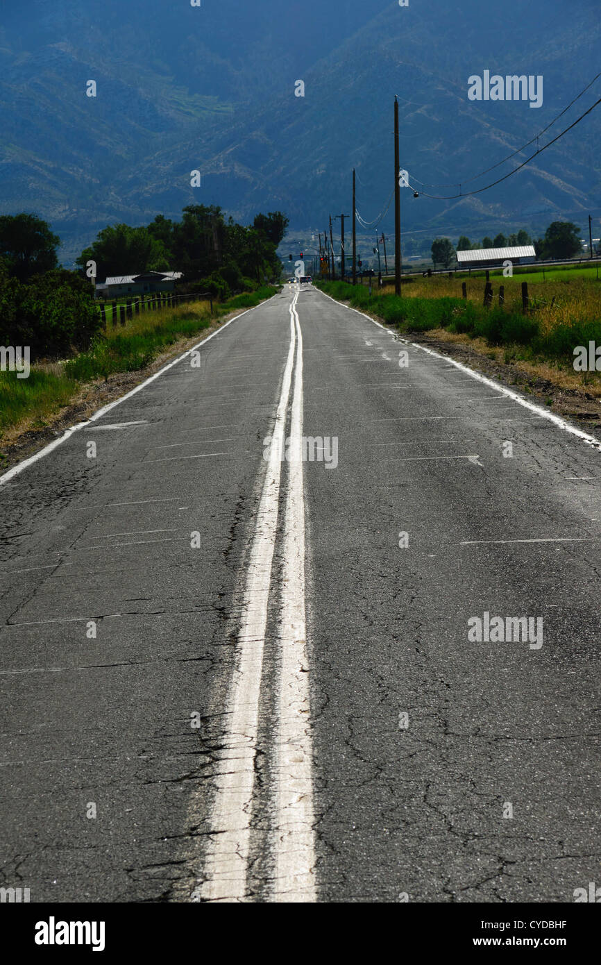 Long straight road into the distance - Carson Valley, California Stock ...