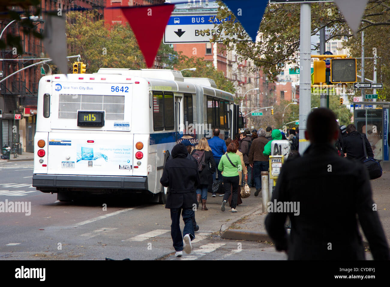 NEW YORK, NY, USA - OCTOBER 31, 2012: Bus Service having resumed after ...