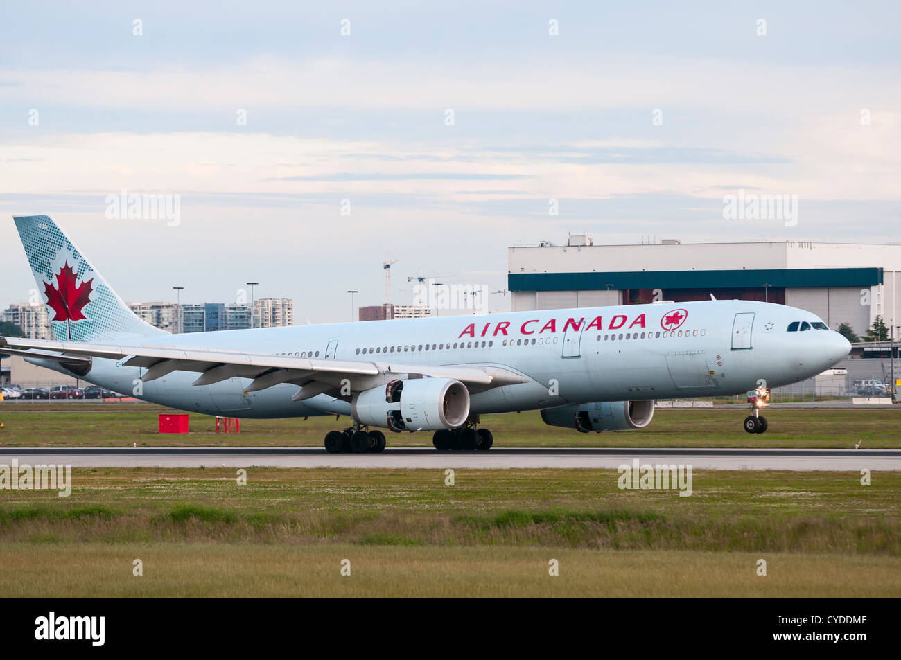 An Air Canada Airbus A330-300 jetliner deploys its engine thrust ...