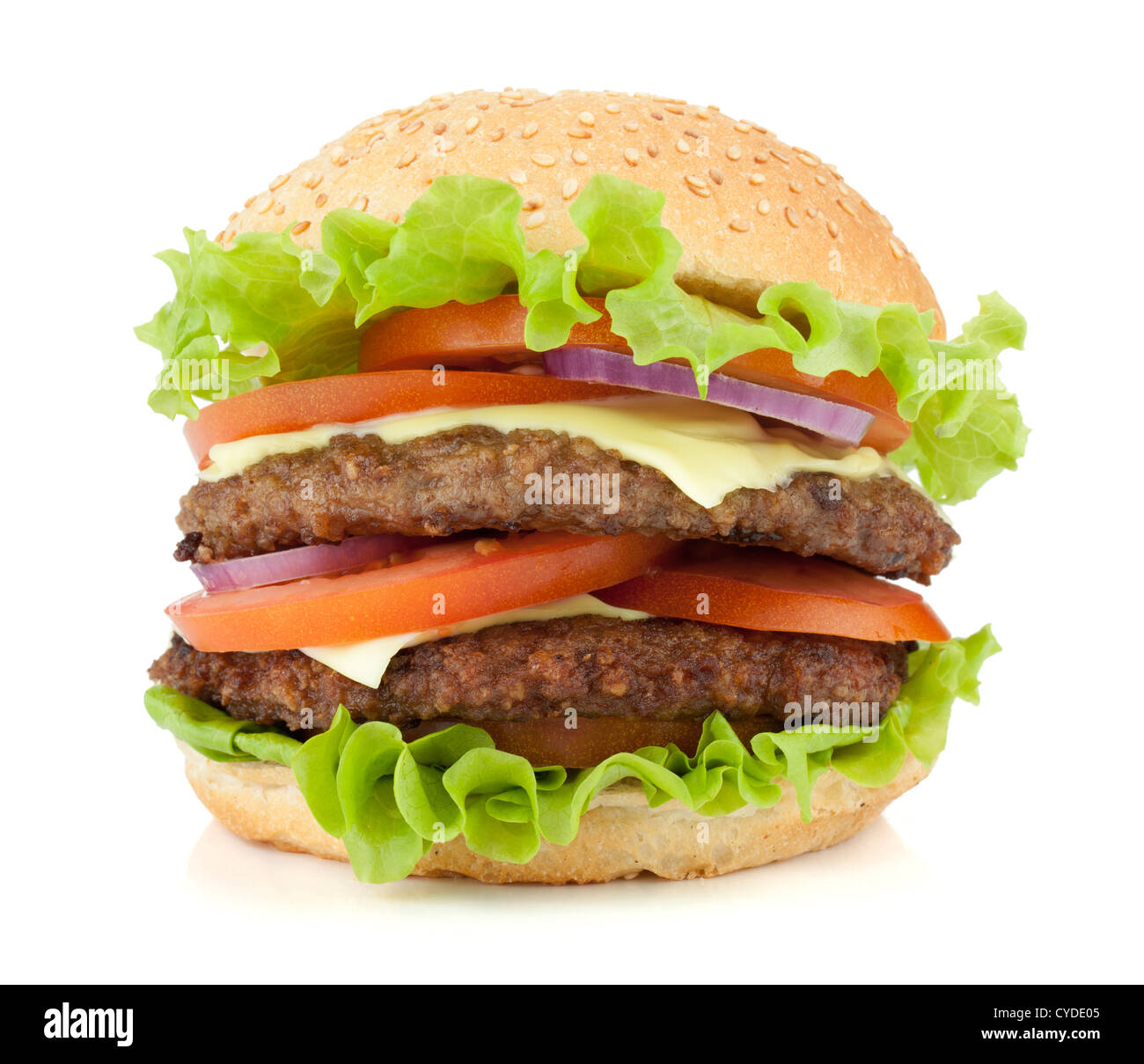 Fresh burger with two beef pieces. Isolated on white background Stock ...