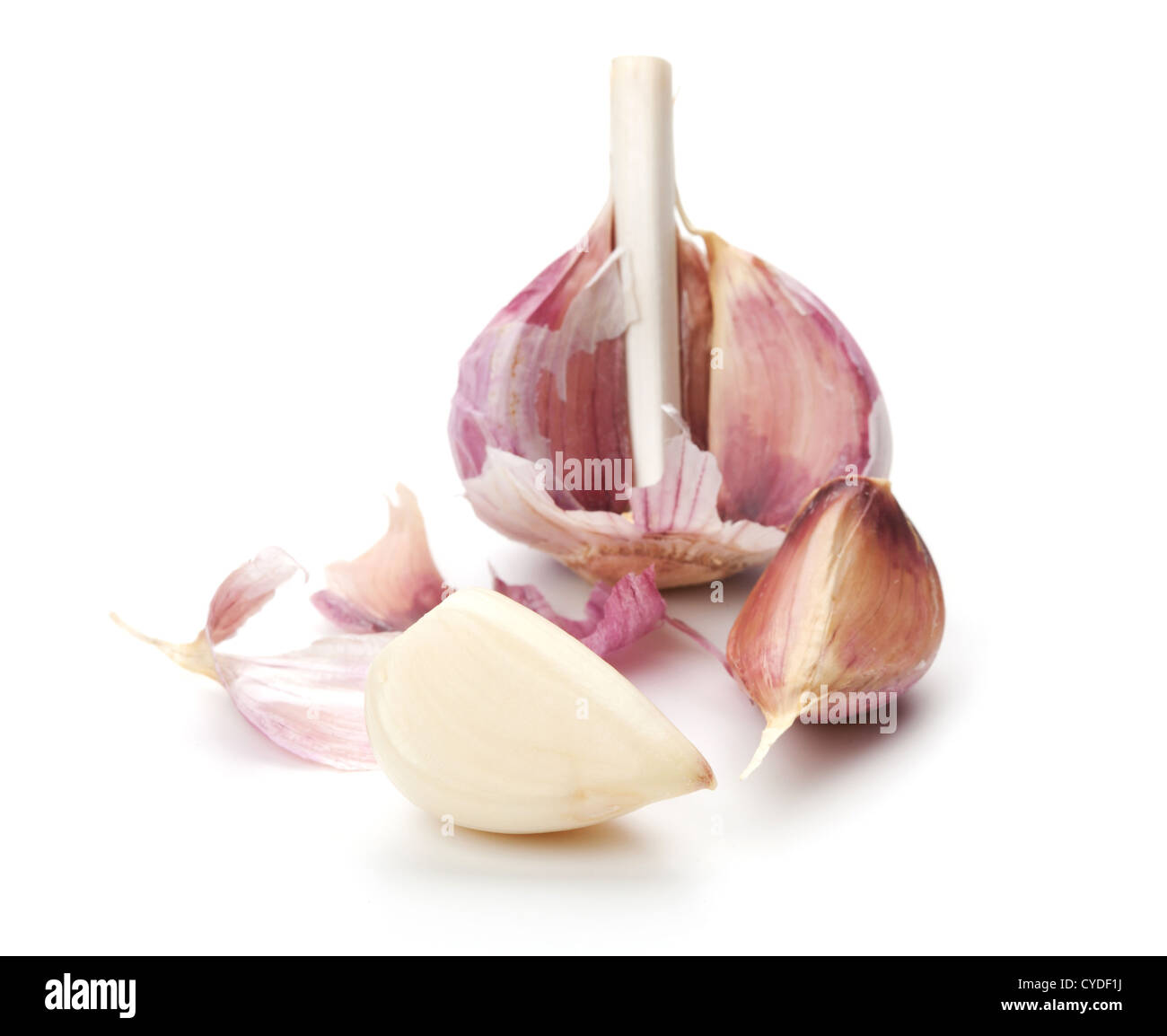Garlic with shell removed. Small DOF, isolated on white Stock Photo - Alamy