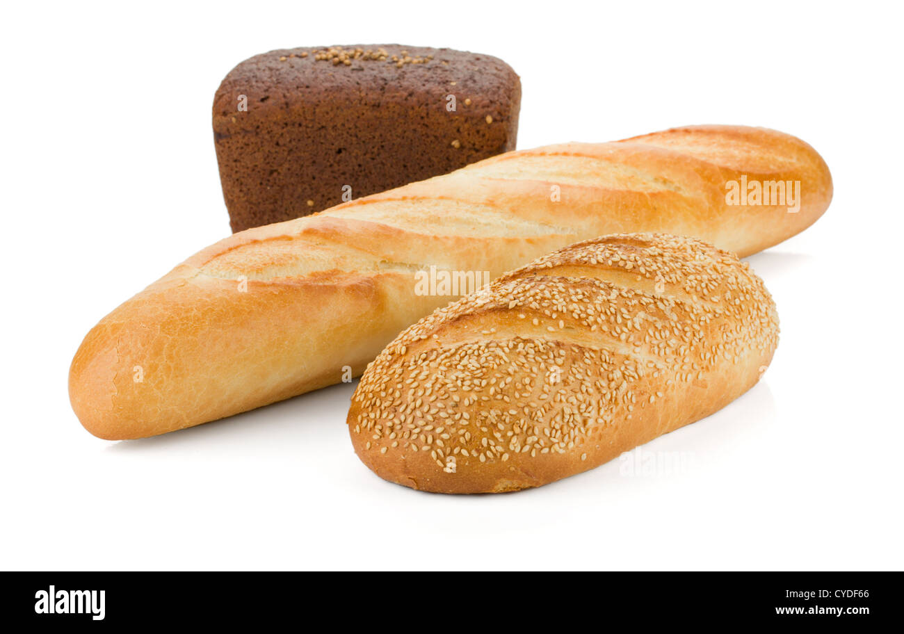 Three loafs of bread. Isolated on white background Stock Photo - Alamy