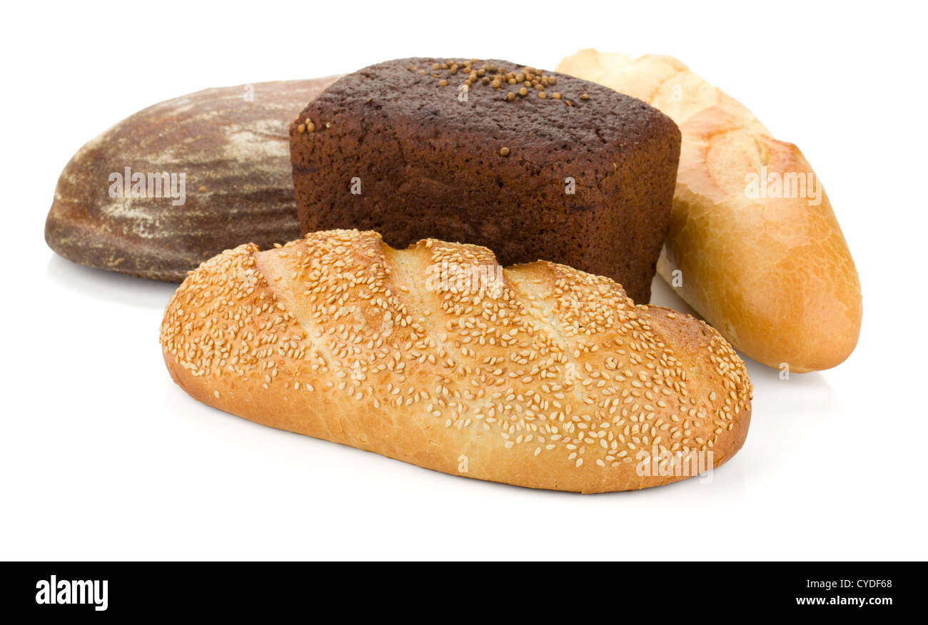 Four loafs of bread. Isolated on white background Stock Photo - Alamy