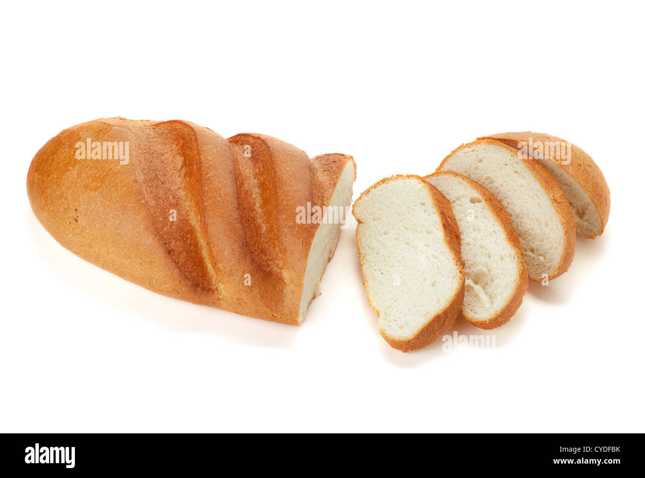 Long loaf sliced bread. Isolated on white Stock Photo - Alamy