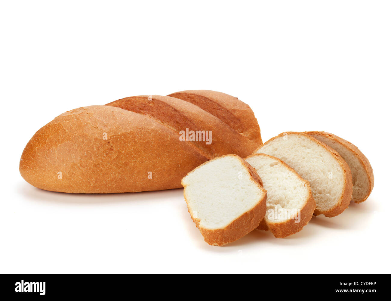 Long loaf sliced bread. Isolated on white Stock Photo - Alamy