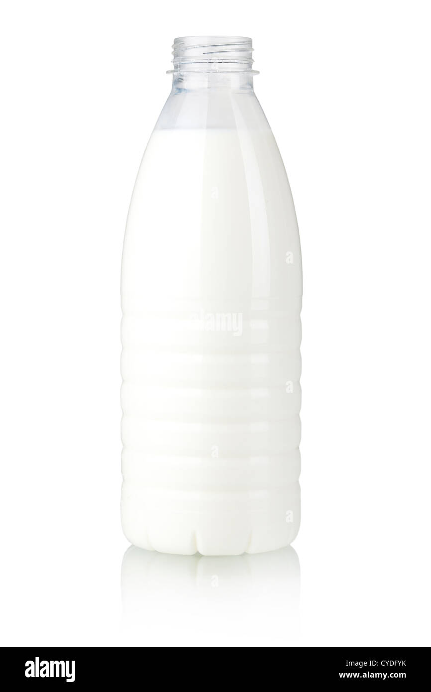 Opened milk bottle. Isolated on white Stock Photo - Alamy