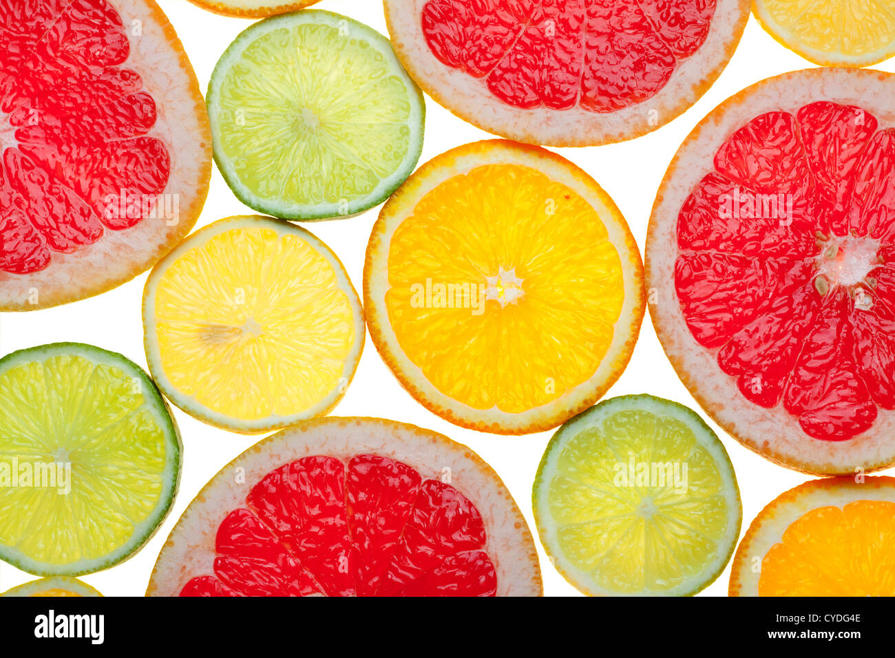 Citrus food background: Grapefruit, Lime, Lemon, Orange slices Stock ...