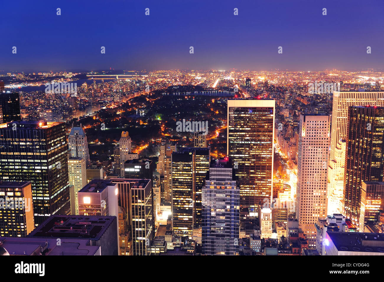 New York City Central Park panorama aerial view at night Stock Photo ...