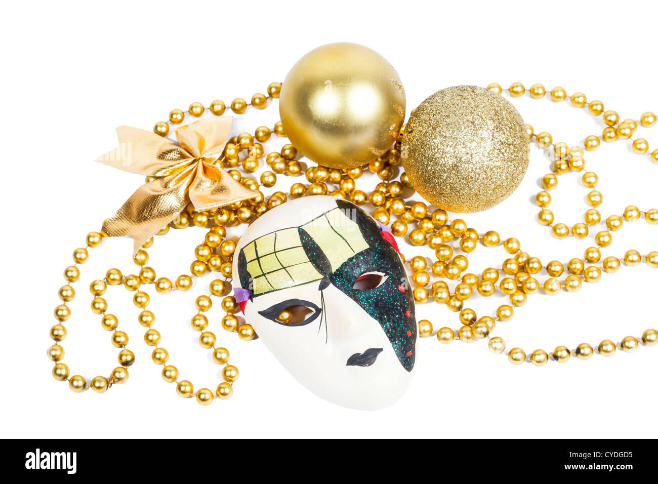 Holiday mask with golden christmas decorations Stock Photo - Alamy