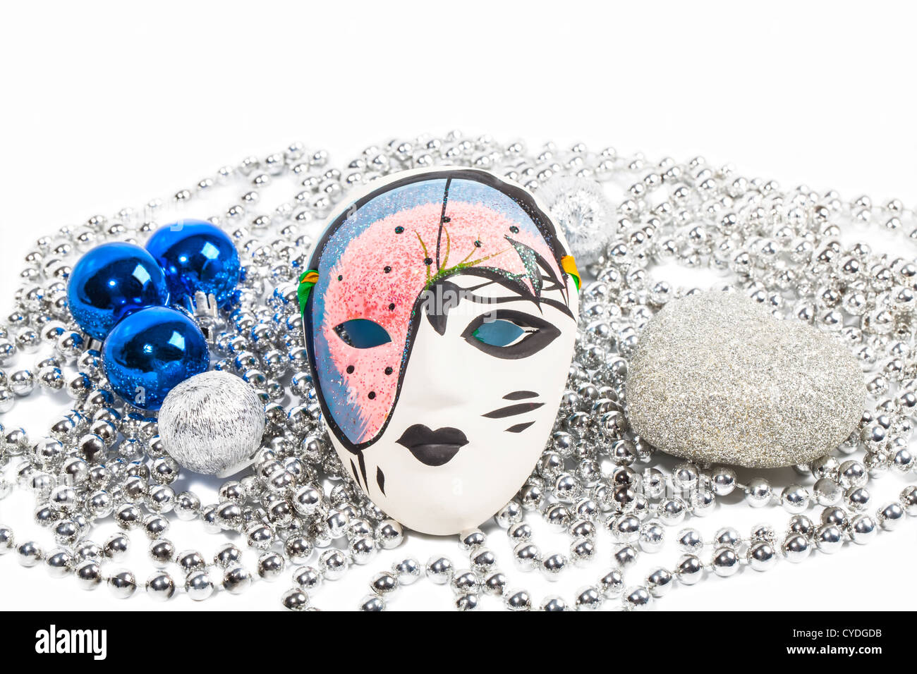 Mask with silver beads and blue balls isolated on white Stock Photo - Alamy