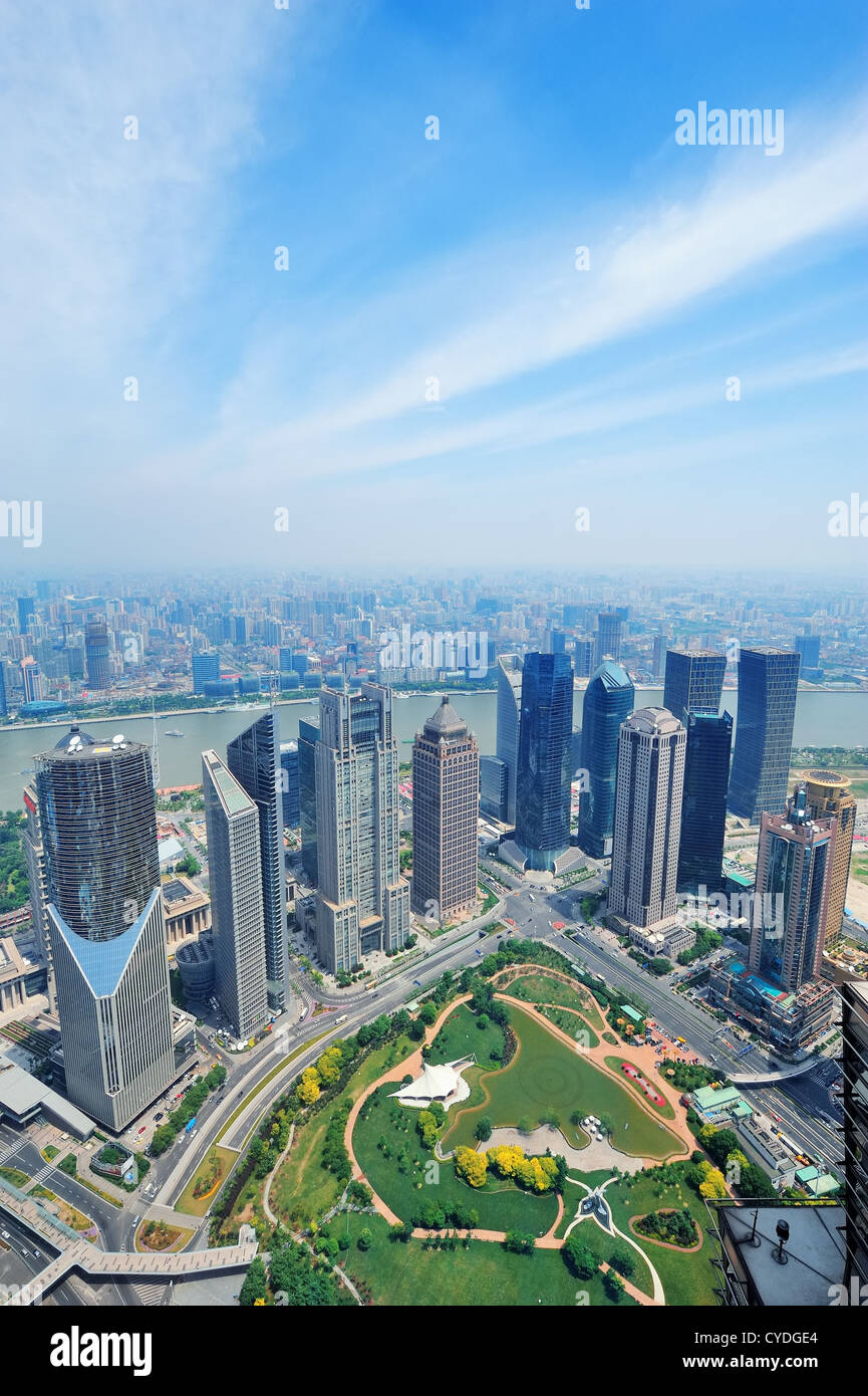Shanghai city aerial view in the day with blue sky and cloud Stock ...