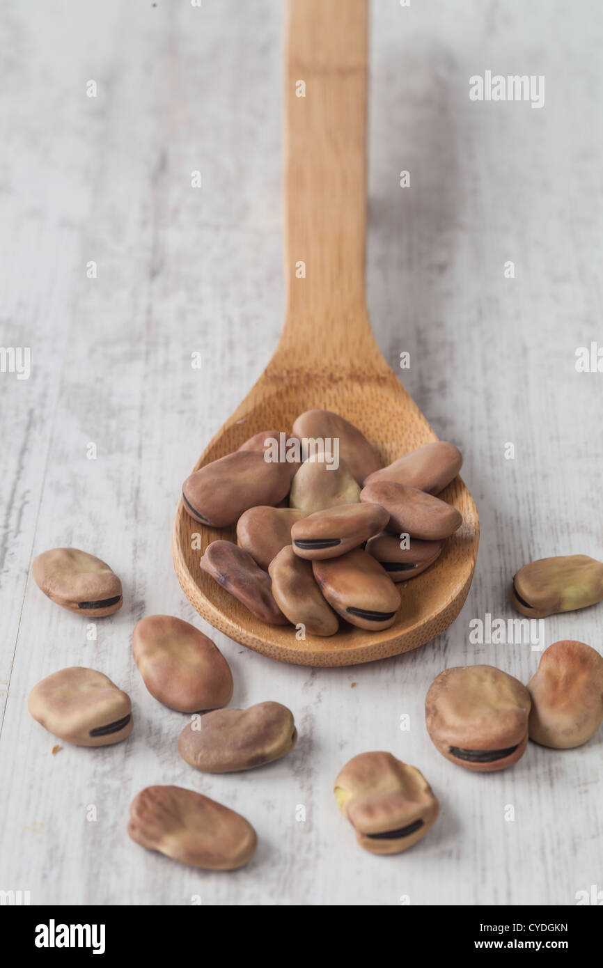 Bunch of fresh raw broad beans on a wooden spoon Stock Photo - Alamy