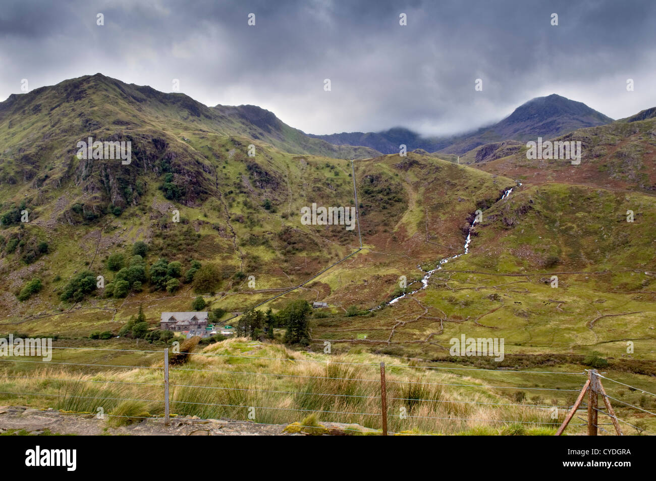 View over Snowdon mountain which is hidden under cloud, taken in the ...