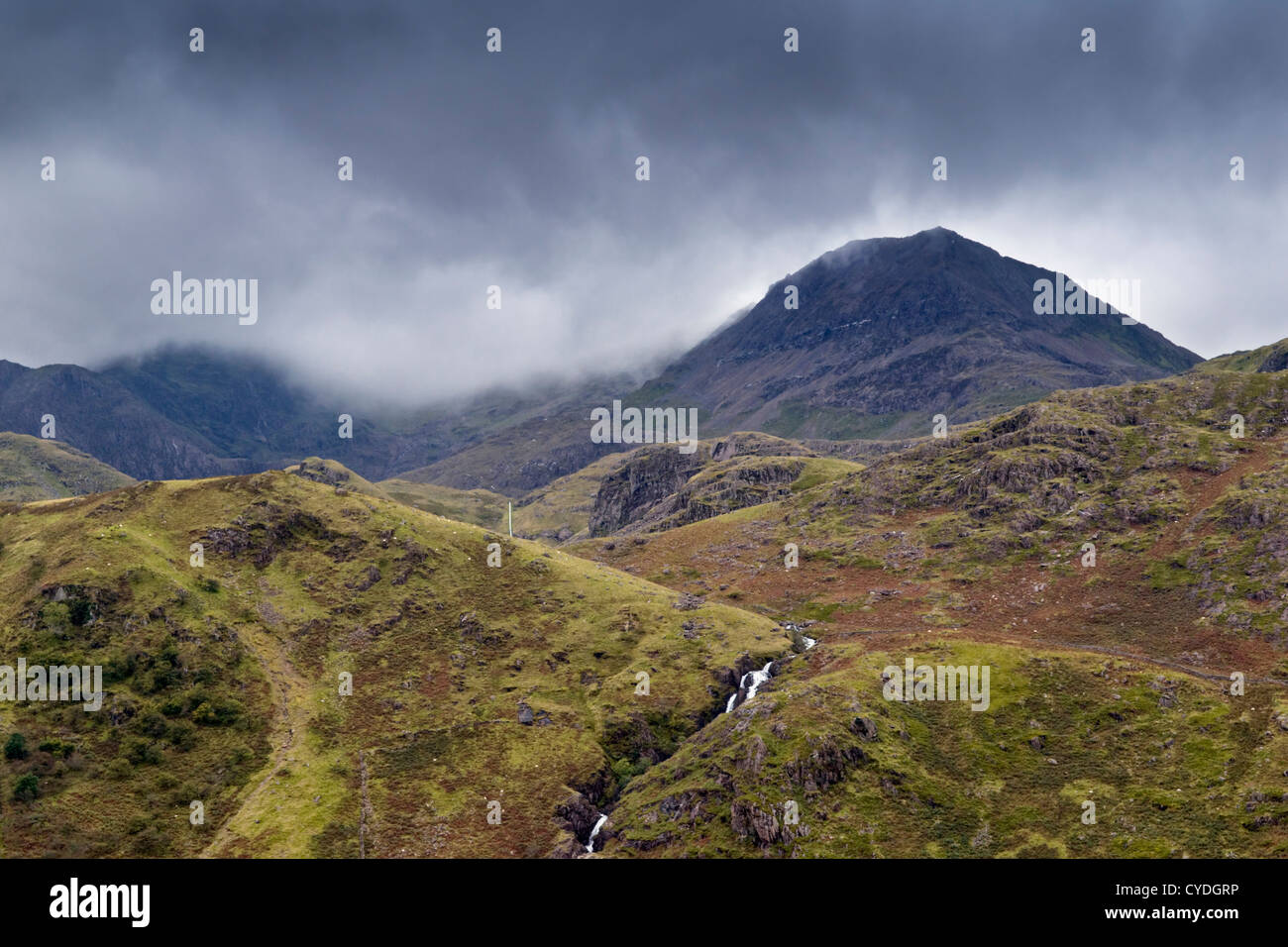 Snowdon mountain hidden under cloud, in the Snowdon national park ...