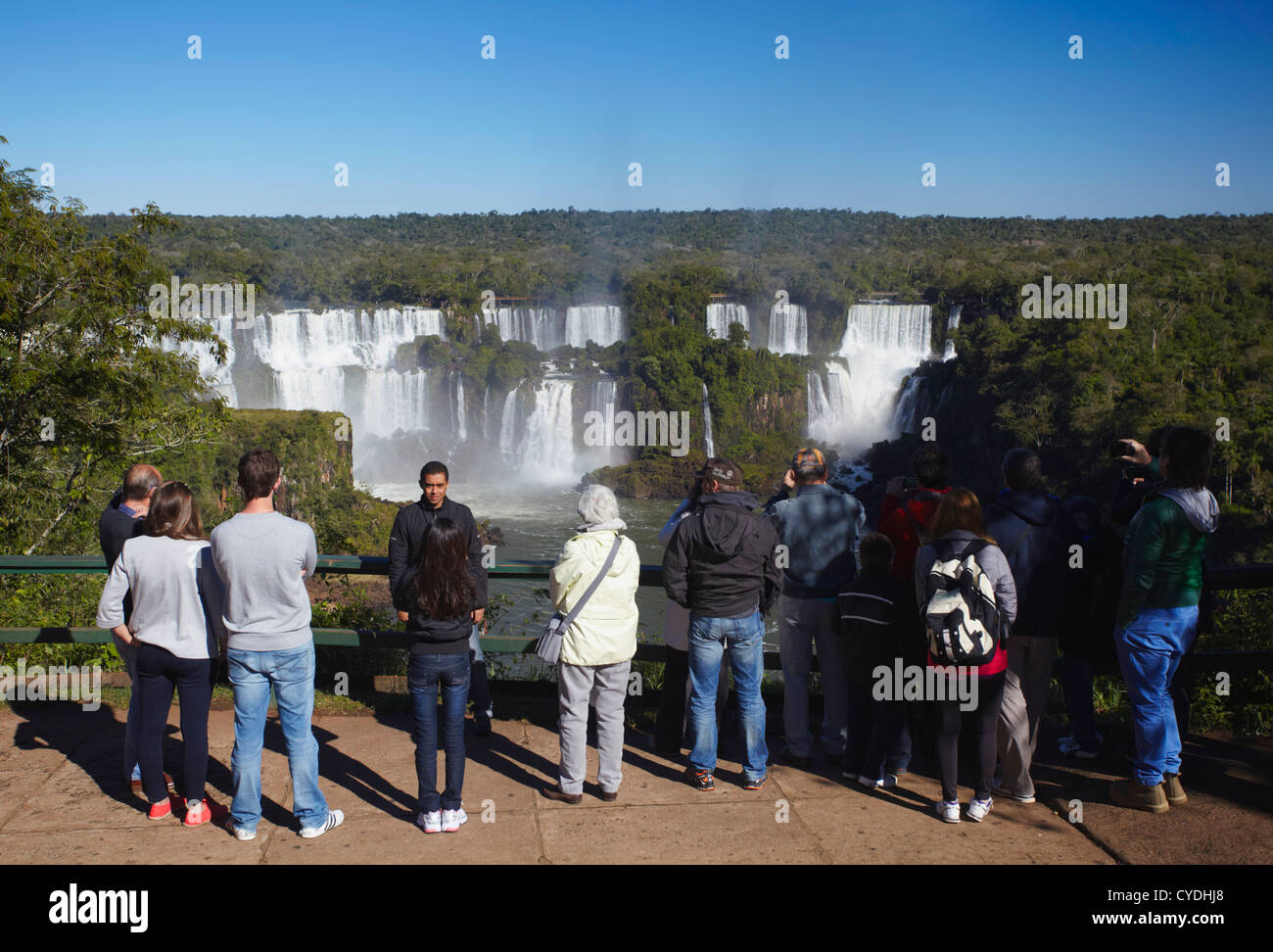 Tourists at Iguacu Falls, Iguacu National Park, Iguacu, Parana, Brazil ...