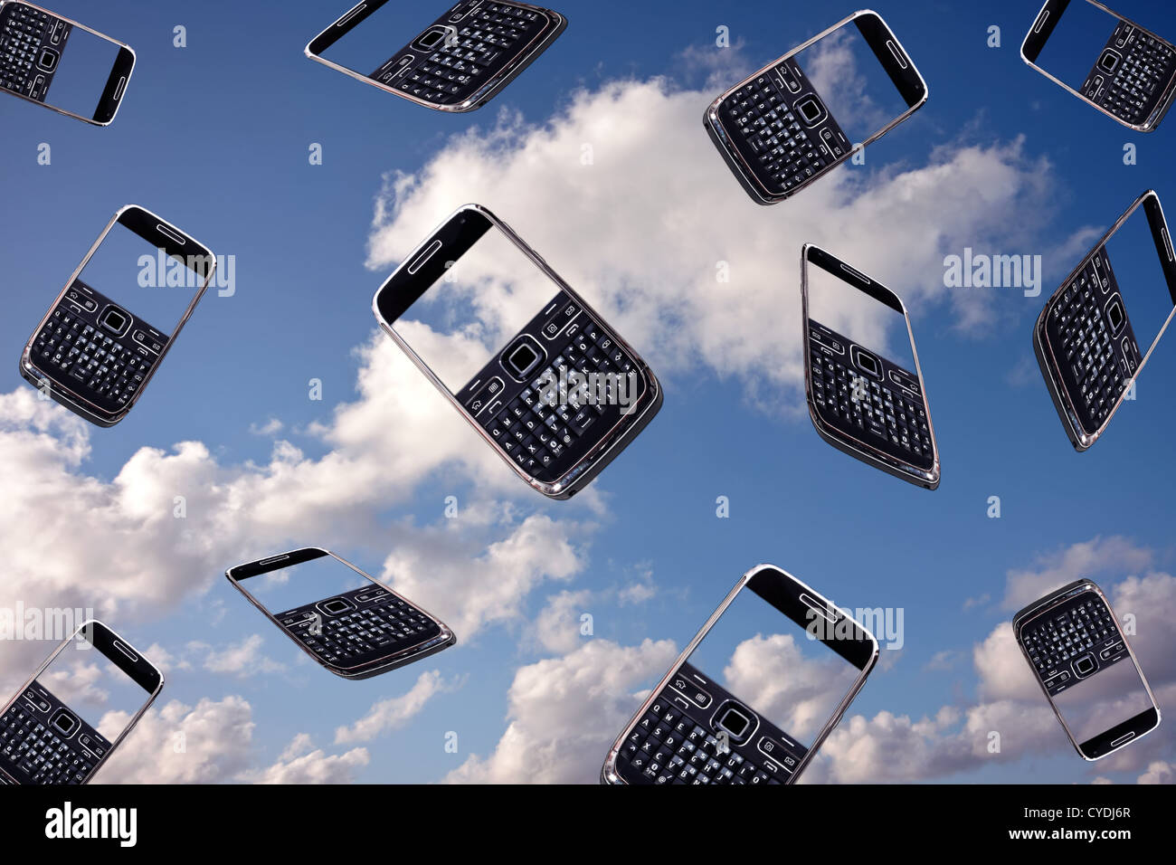 Mobile telephones flying in the sky Stock Photo - Alamy