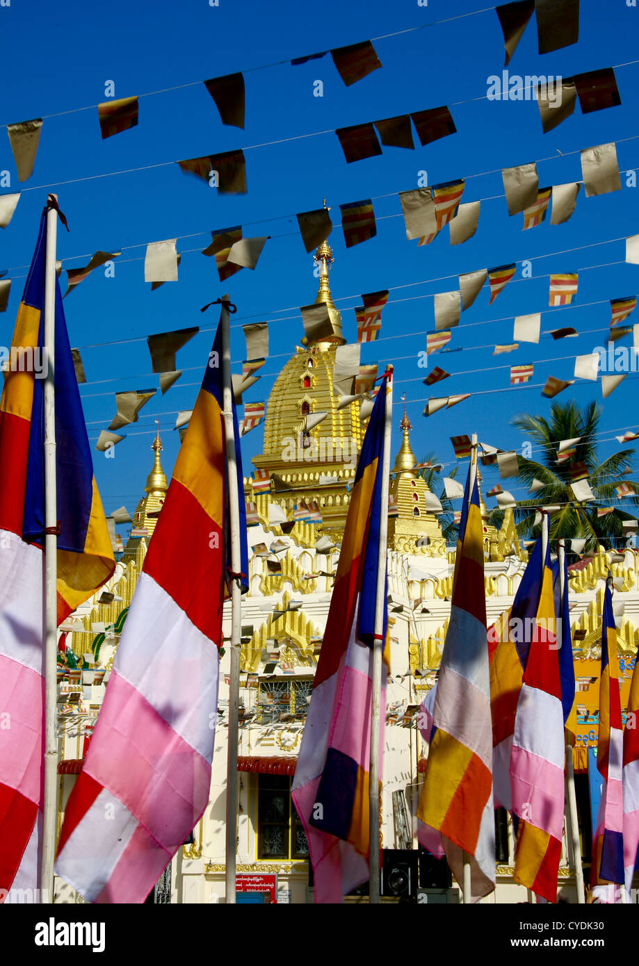Flags In A Temple, Rangoon, Myanmar Stock Photo - Alamy