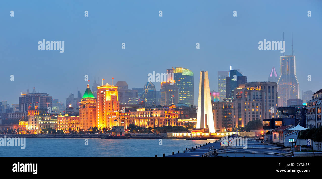 Shanghai urban architecture over river at dusk Stock Photo - Alamy