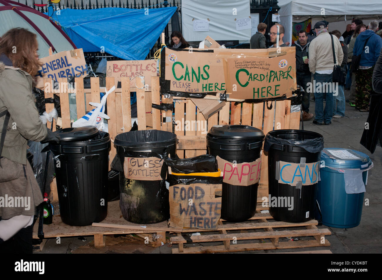 recycling bins at St Paul's Protest camp Stock Photo - Alamy