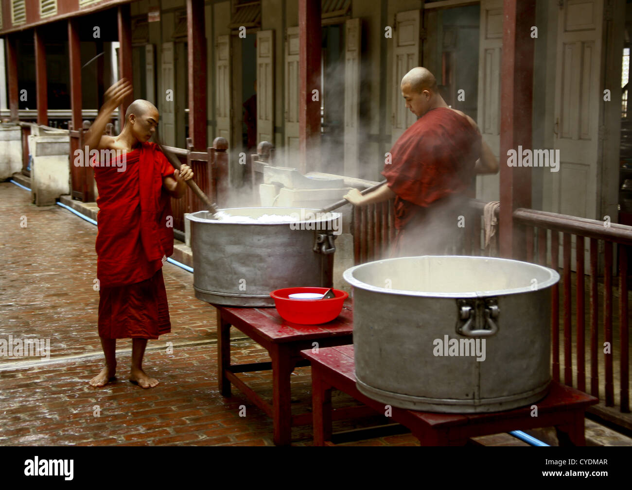 Monks Making Food At Mahagandayon Monastery In Amarapura, Myanmar Stock ...