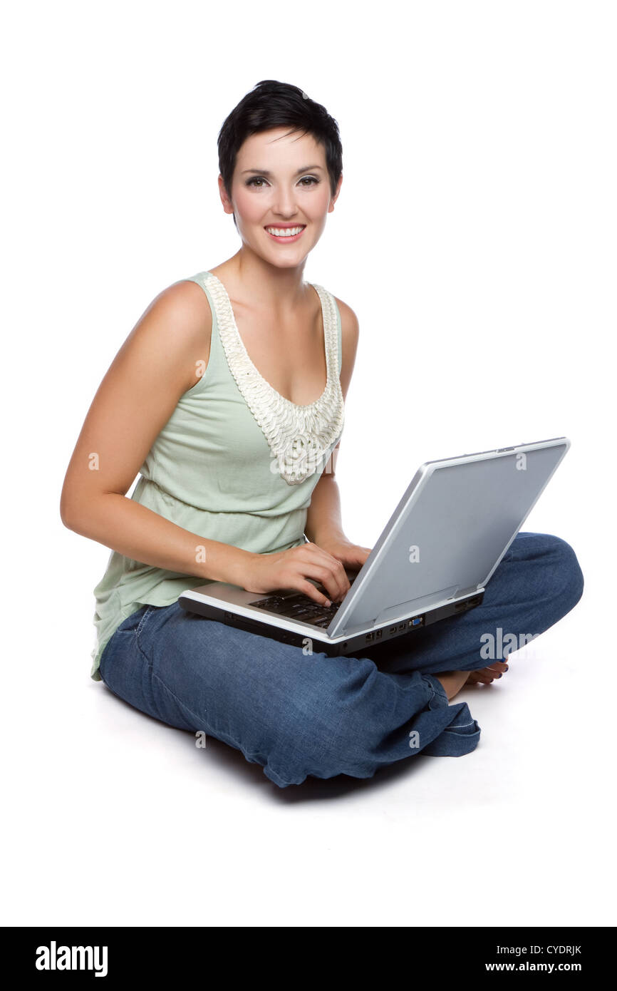 Beautiful isolated laptop computer woman Stock Photo - Alamy