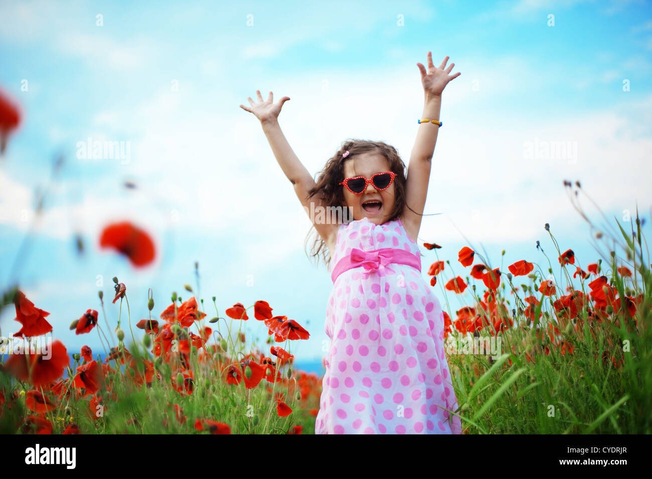 Cute child girl in poppy field Stock Photo - Alamy