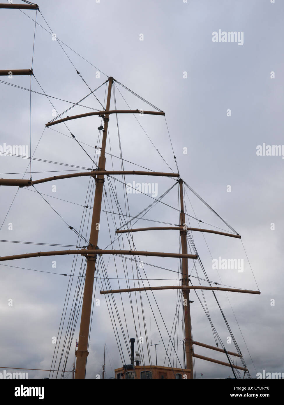 rigs of tall ships without sails from the harbour of Oslo Norway, spars ...