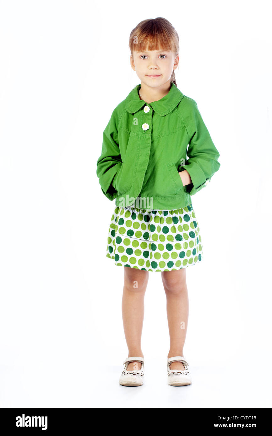 Fashion little girl studio series over white Stock Photo - Alamy