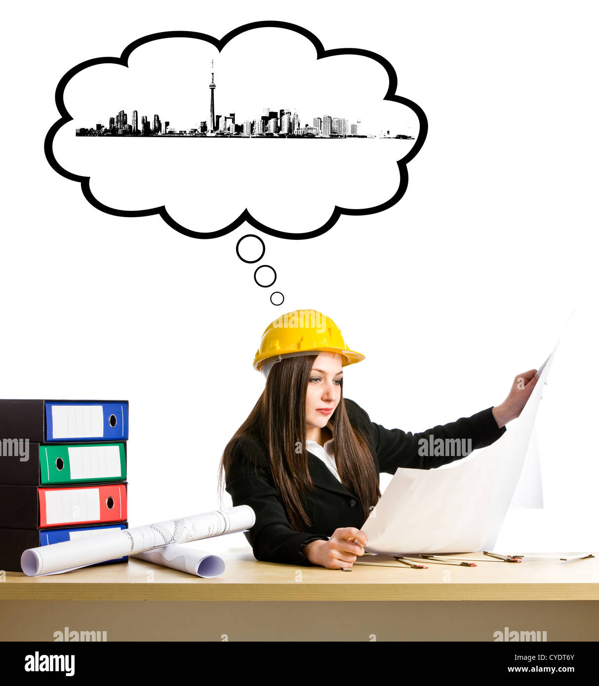 conceptual photo of architect who is thinking about her project Stock ...