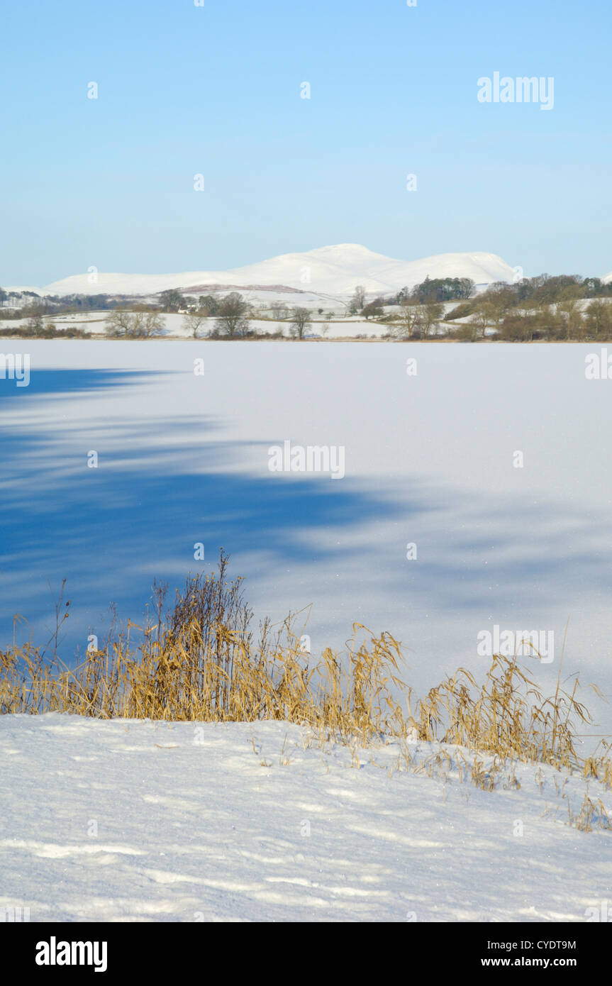 Loch Ken, frozen and covered in winter snow, Dumfries & Galloway ...