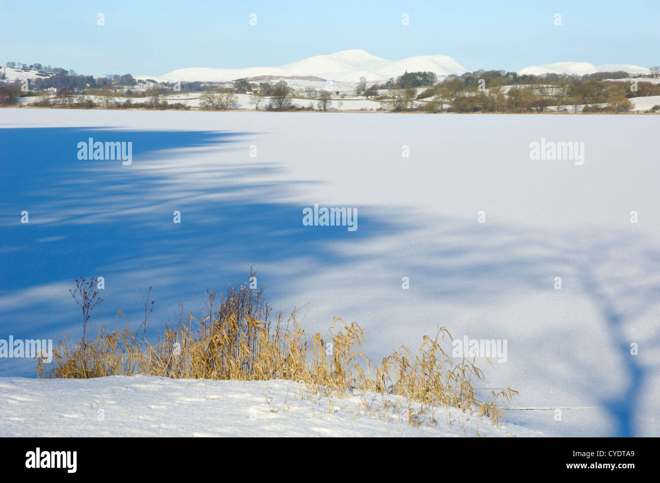 Loch Ken, frozen and covered in winter snow, Dumfries & Galloway ...