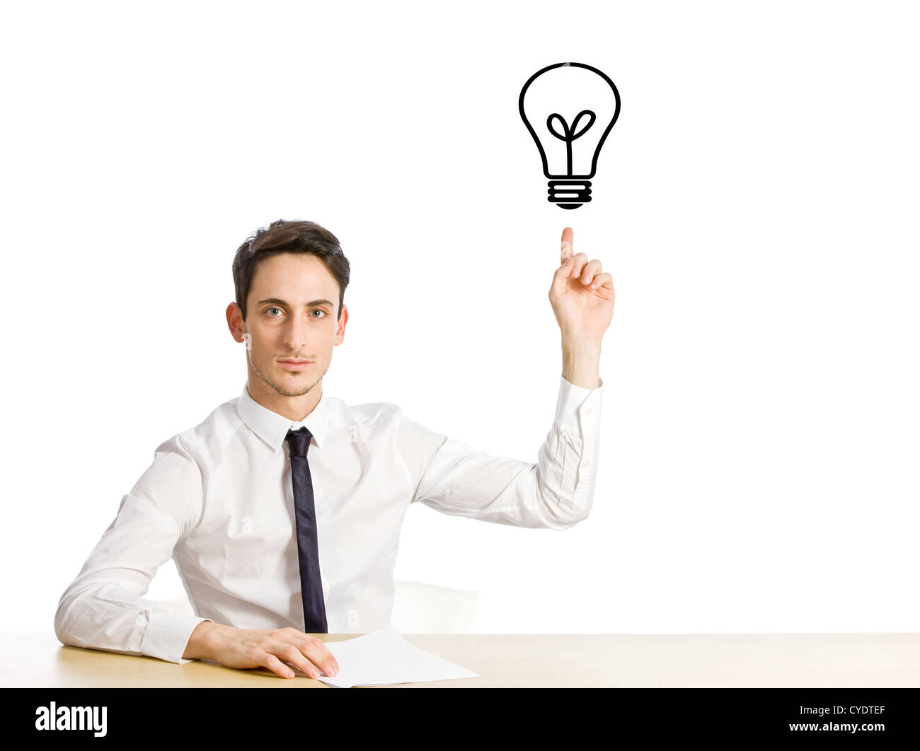 conceptual photo of man who had a creative idea on white isolated ...