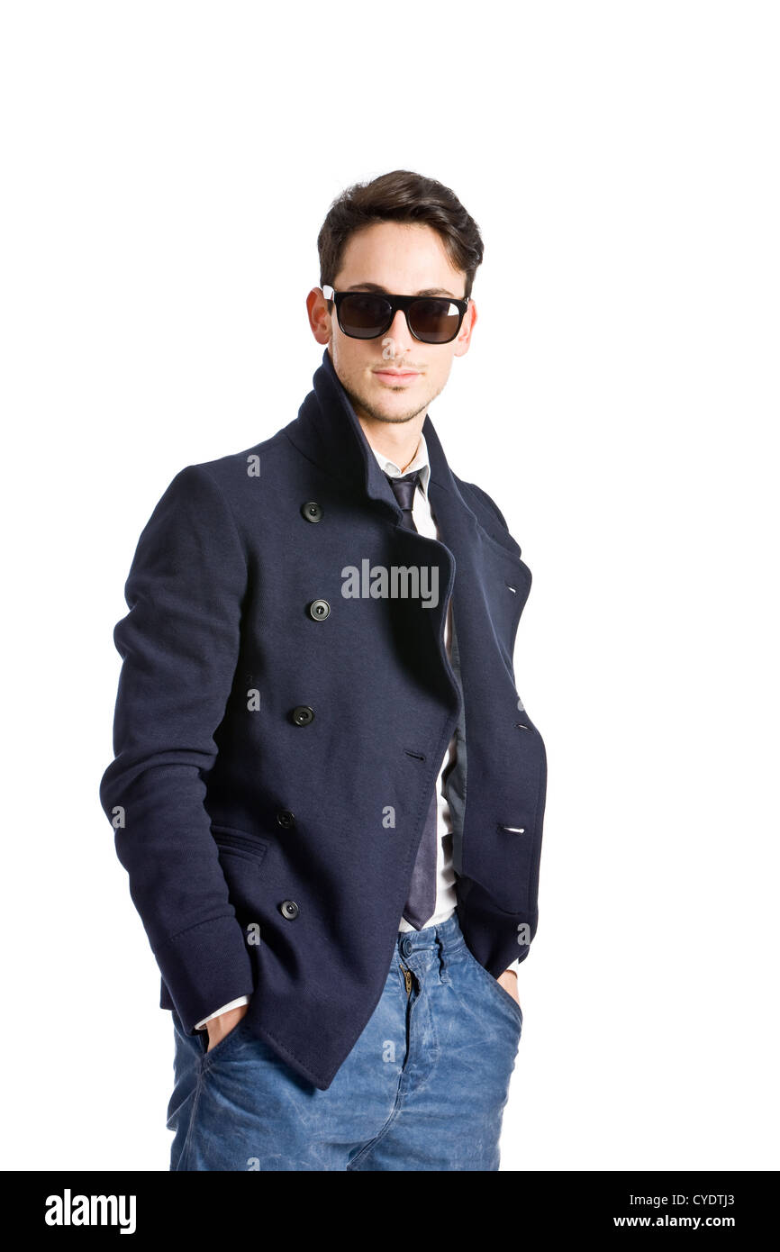 photo of elegant fashionable man on white background Stock Photo - Alamy