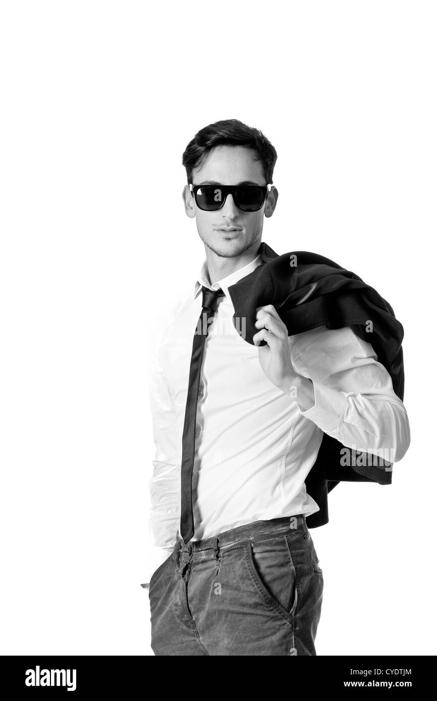 photo of elegant fashionable man on white background Stock Photo - Alamy