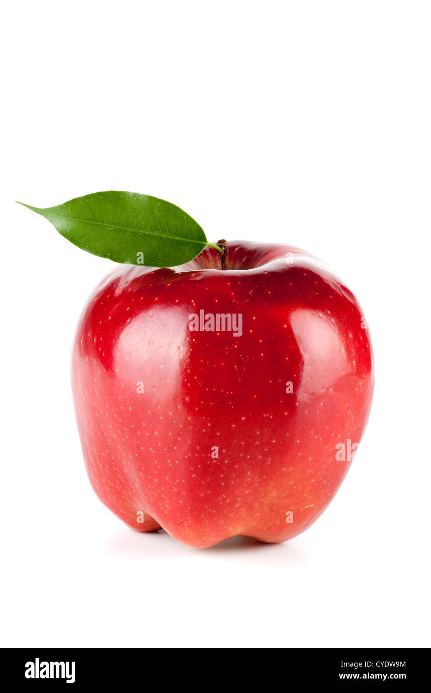 A Ripe Red Apple With Leaf isolated on white background Stock Photo - Alamy
