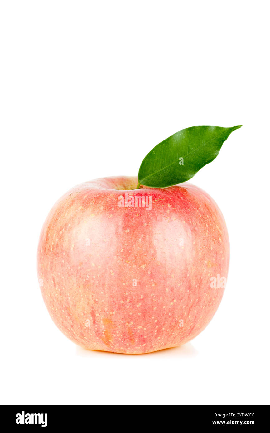 A Ripe Red Apple With Leaf isolated on white background Stock Photo - Alamy