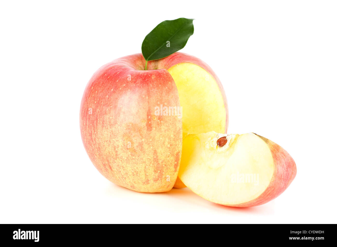 A Ripe Red Apple With Leaf isolated on white background Stock Photo - Alamy