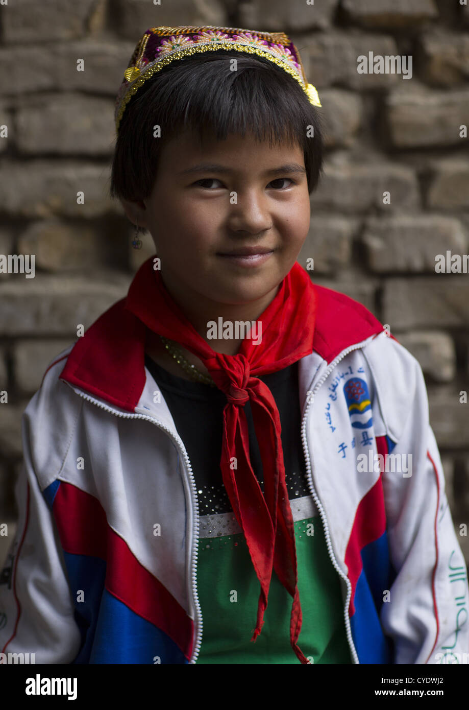 Young Uyghur Pioneer Girl, Keriya, Old Town, Keriya, Xinjiang Uyghur ...