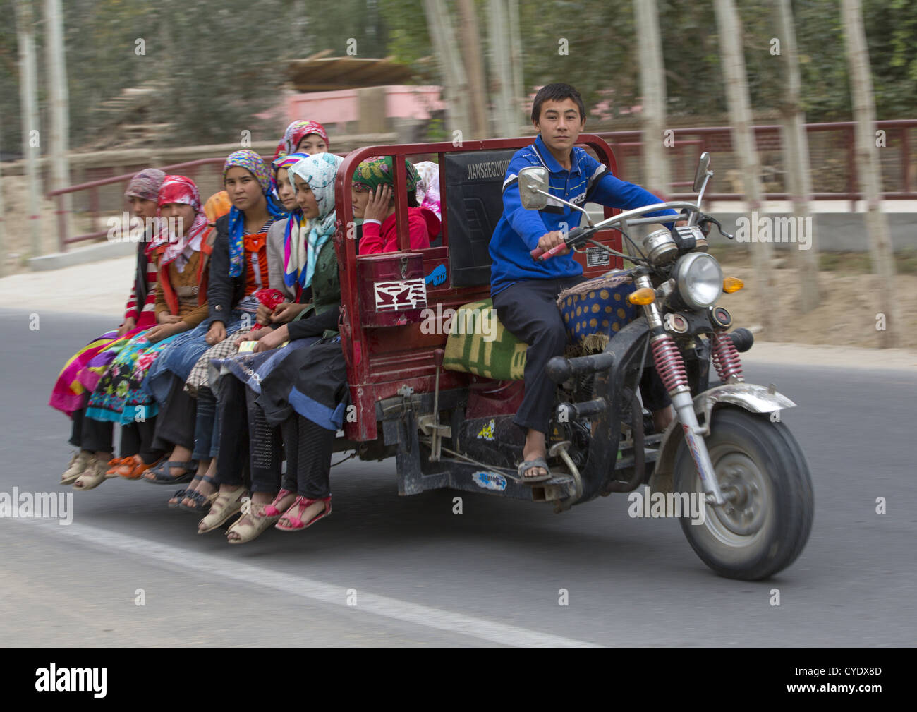 Uyghur Teenager Driving Girls In A Cart, Hotan, Xinjiang Uyghur ...